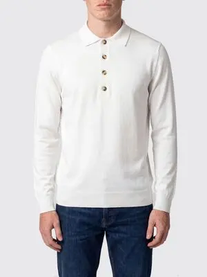 Eleventy Long-sleeved Knit Polo Shirt In Cashmere And Cotton Blend - Red