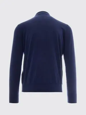 Eleventy Long-sleeved Knit Polo Shirt In Cashmere And Cotton Blend - Royal Blue