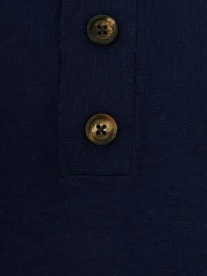 Eleventy Long-sleeved Knit Polo Shirt In Cashmere And Cotton Blend - Royal Blue