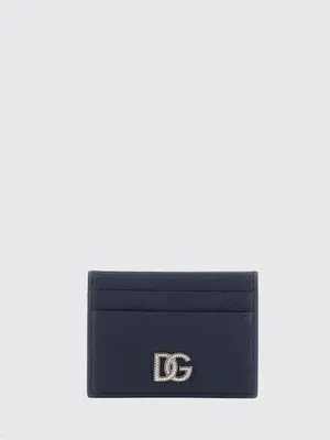 Dolce & Gabbana Grained Leather Monogram Card Holder With Dg Logo - Blue