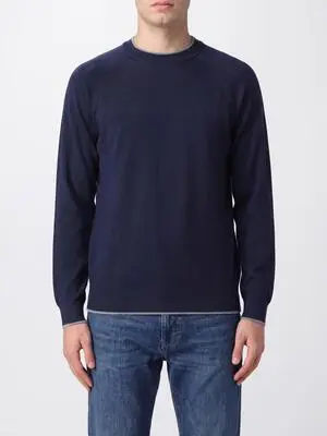 Eleventy Pure Wool Long-sleeved Crewneck Jumper With Ribbed Trims - Blue 1