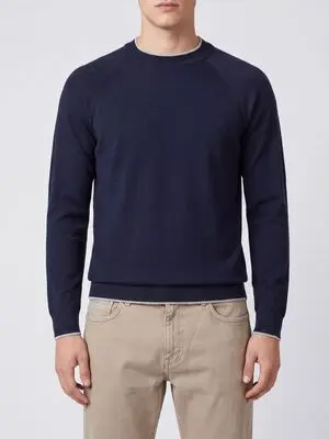 Eleventy Pure Wool Long-sleeved Crewneck Jumper With Ribbed Trims - Blue
