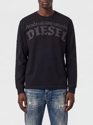 DIESEL® Crewneck Long-sleeved T-shirt In Cotton With Graffiti Logo Print - Black