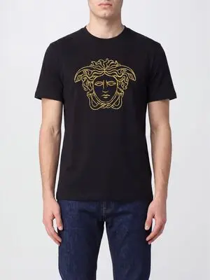 Versace Slim Fit Cotton T-shirt With Medusa Graphic Print Black