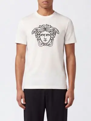Versace Slim Fit Cotton T-shirt With Medusa Graphic Print - White