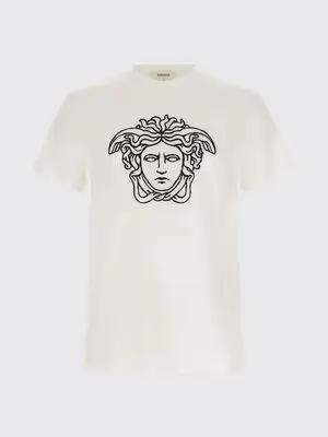 Versace Slim Fit Cotton T-shirt With Medusa Graphic Print - White