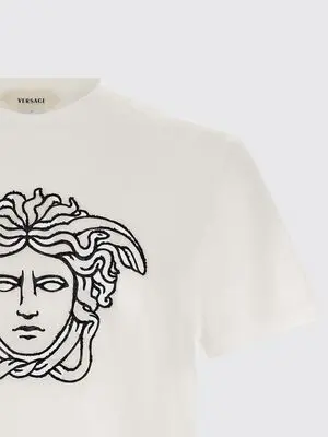 Versace Slim Fit Cotton T-shirt With Medusa Graphic Print - White