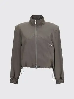 Attico Cropped Wool Blend Bomber Jacket With High Neck And Padded Shoulders