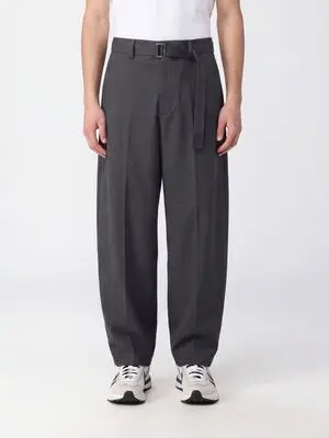 Sacai Wide-leg Wool Blend Trousers With Adjustable Belt - Brown