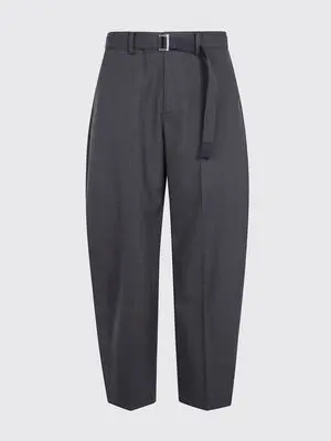 Sacai Wide-leg Wool Blend Trousers With Adjustable Belt - Brown