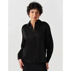 GHOST LONDON Esther Collared Satin Shirt Black