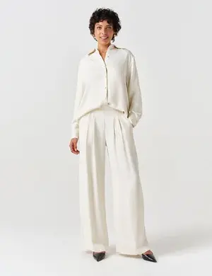 GHOST LONDON Esther Collared Satin Shirt - Ivory