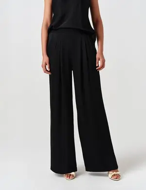 GHOST LONDON Andie Pleated Wide Leg Satin Trouser - Black