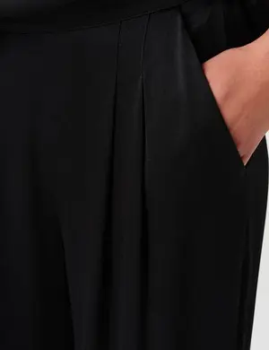 GHOST LONDON Andie Pleated Wide Leg Satin Trouser - Black