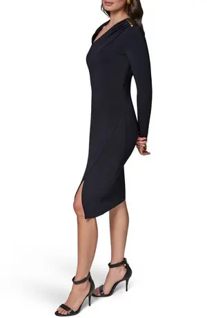 Donna Karan New York Asymmetric Neck Long Sleeve Body-con Dress - Black