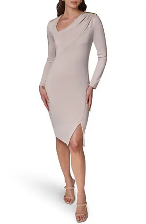 Donna Karan New York Asymmetric Neck Long Sleeve Body-con Dress - Oatmilk