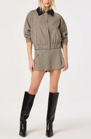 Astr The Label Billie Gingham Jacket With Faux Leather Collar