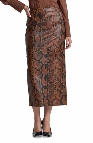 Avec Les Filles Faux Leather Midi Skirt - Brown/black Python
