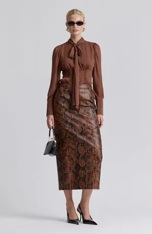 Avec Les Filles Faux Leather Midi Skirt