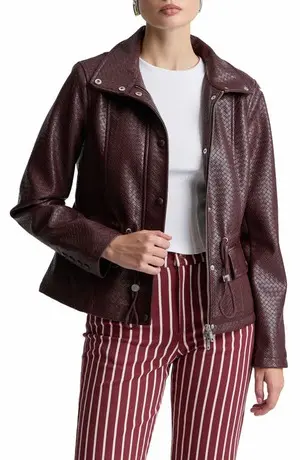 Avec Les Filles Woven Faux Leather Jacket