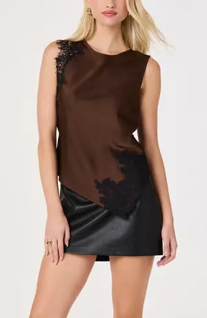 Astr The Label Beth Lace Detailed Asymmetric Top - Brown