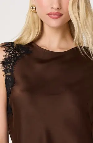 Astr The Label Beth Lace Detailed Asymmetric Top - Brown