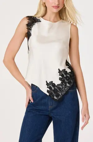 Astr The Label Beth Lace Detailed Asymmetric Top - Ivory