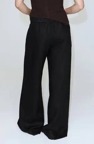 Mango Wide Leg Button Detail Linen Pants