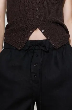 Mango Wide Leg Button Detail Linen Pants