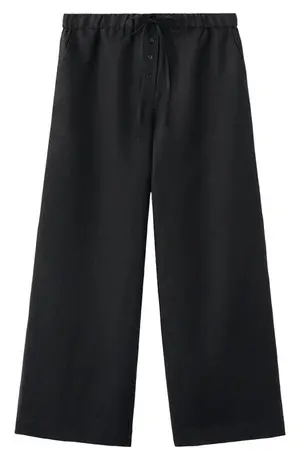 Mango Wide Leg Button Detail Linen Pants