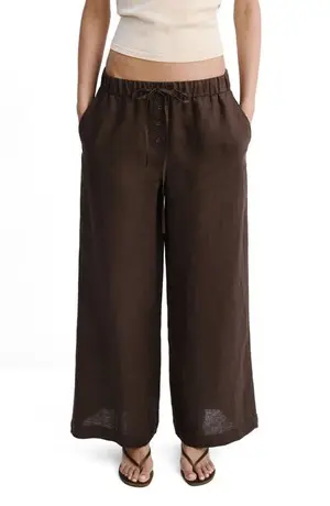 MANGO MANGO Wide Leg Linen Pants With Button Detail
