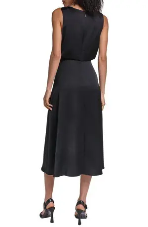 Karl Lagerfeld Paris Satin Face Crepe Midi Dress - Black