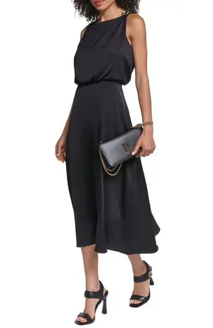 Karl Lagerfeld Paris Satin Face Crepe Midi Dress - Black