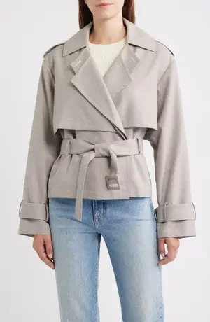 ROWING BLAZERS Houndstooth Short Trench Jacket - Beige