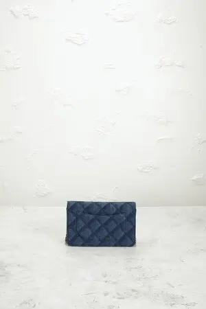 Chanel Denim Printed Wallet On Chain - Blue