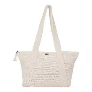 Roxy Woven Tote Bag With Zippered Top And Shoulder Straps - Egret