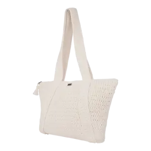Roxy Woven Tote Bag With Zippered Top And Shoulder Straps - Egret