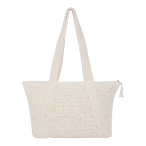 Roxy Woven Tote Bag With Zippered Top And Shoulder Straps - Egret