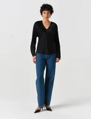 GHOST LONDON Lucille Long Sleeve Satin Top - Black