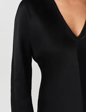 GHOST LONDON Lucille Long Sleeve Satin Top - Black