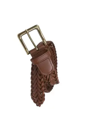 Brooks Brothers Braided Leather Belt - Medium Brown