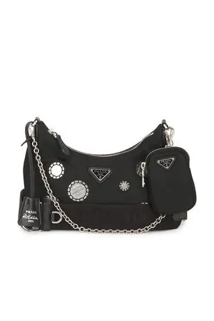 Prada Sequin Polka Dot Re-edition 2005 Re-nylon Shoulder Bag - Black