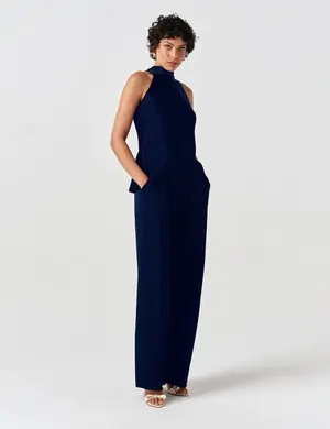 GHOST LONDON Reese High Neck Satin Top - Navy