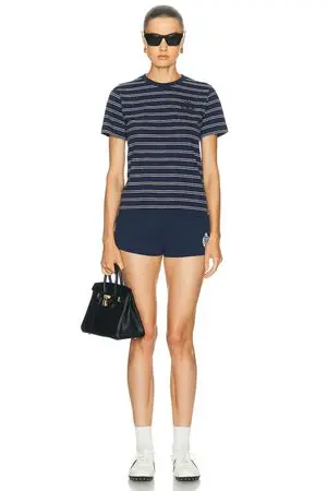 Sporty & Rich Ny Crest T-shirt - Light Navy Striped