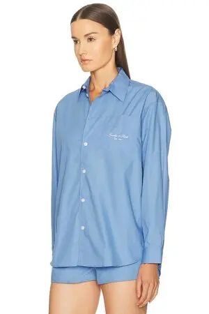 SPORTY & RICH Signature Ny Oversized Shirt In Blue