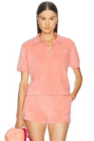 SPORTY & RICH Signature Logo Terry Polo Top
