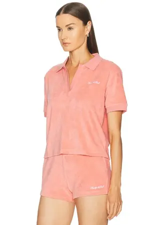 SPORTY & RICH Signature Logo Terry Polo Top