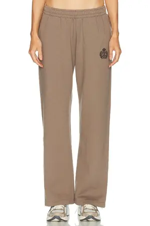 SPORTY & RICH Ny Crest Embroidered Wide Sweatpant - Sand