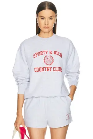 SPORTY & RICH Varsity Crest Crewneck Sweatshirt - Heather Gray