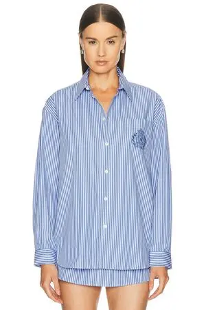 SPORTY & RICH Ny Crest Oversized Shirt In Blue